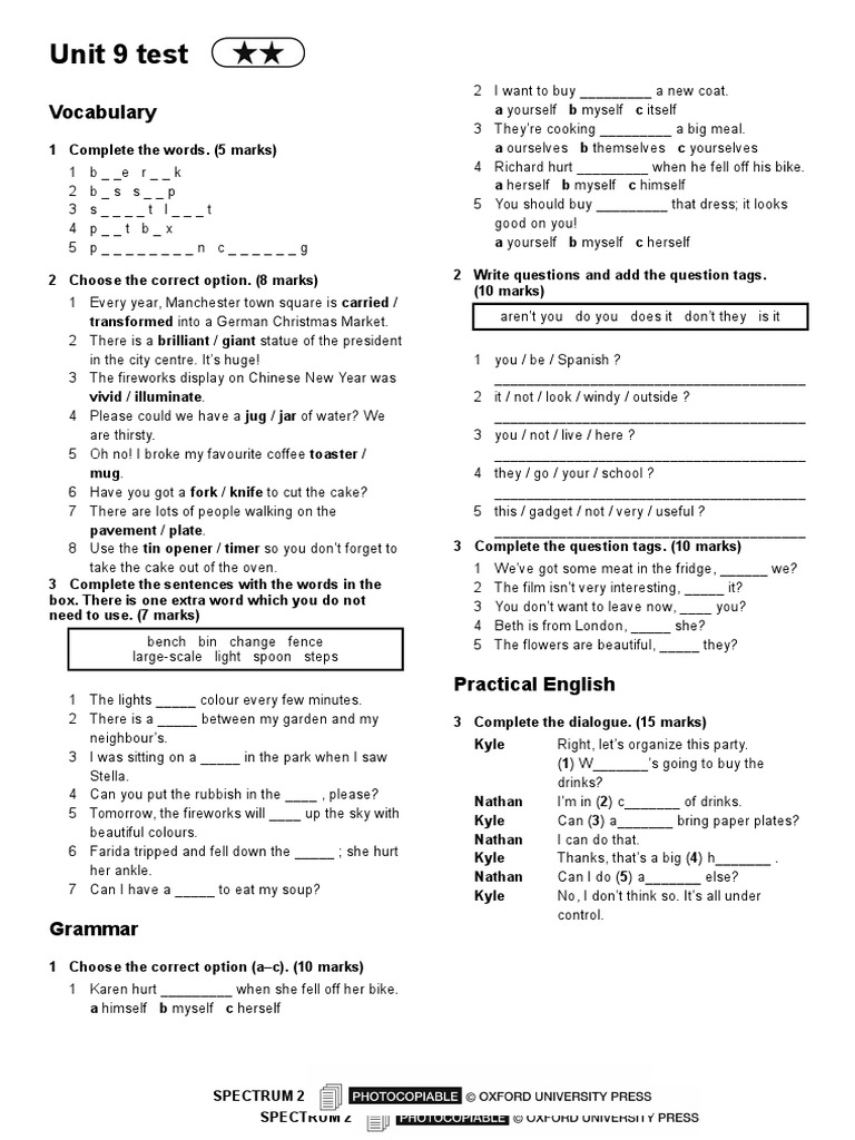 Unit 9 Test: Vocabulary | PDF | Sculpture | Leisure