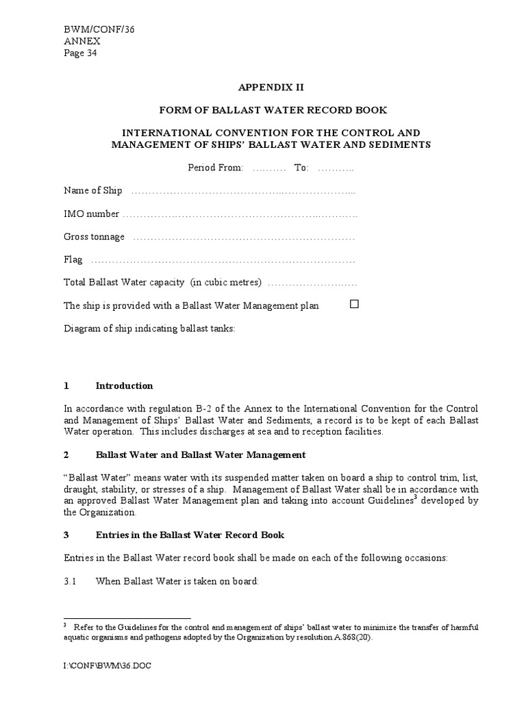 05 Ballast Water Record Book | PDF | Shipping | Ships