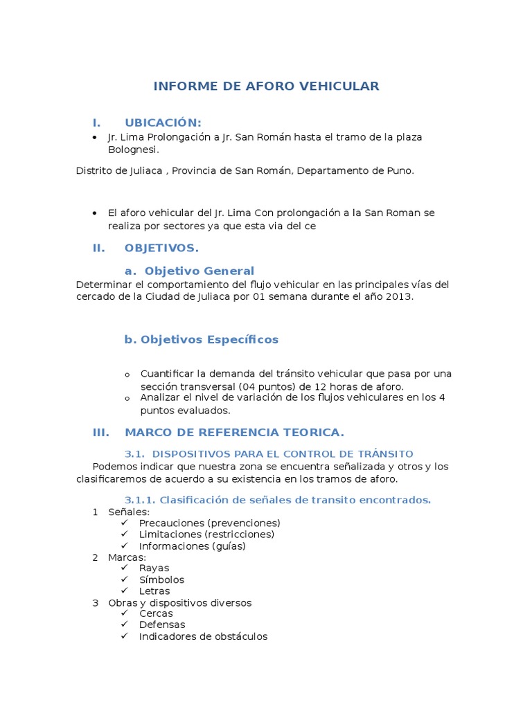 Contenido de Aforo Vehicular EJEMPLO INFORME | PDF | Farmacia | Calle