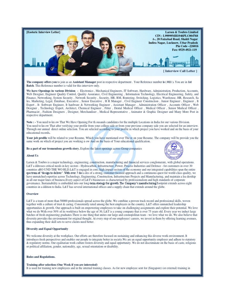 Appointment Letter | PDF | Equal Opportunity | Employment