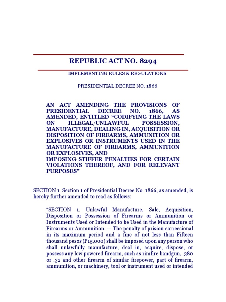 REPUBLIC ACT No. 8294 | PDF | Caliber | Firearms