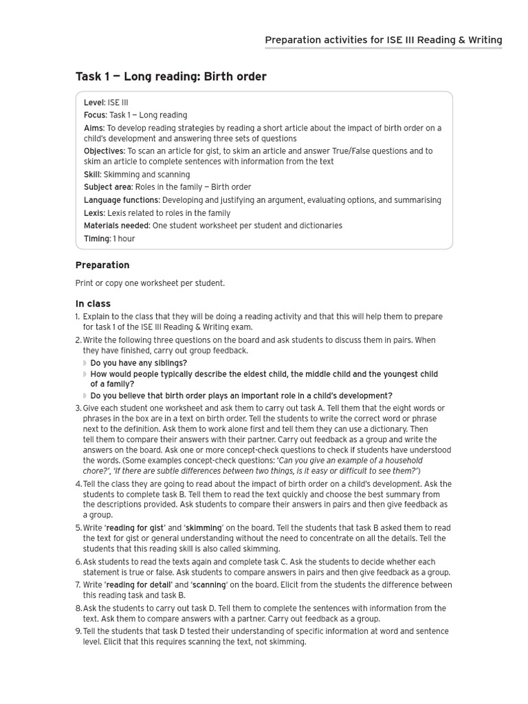 Understanding the Impact of Birth Order: An Analysis of a Reading ...