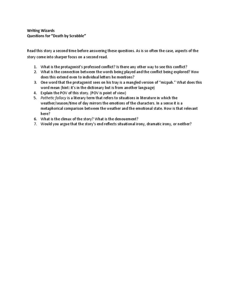 "Death by Scrabble" Questions | PDF