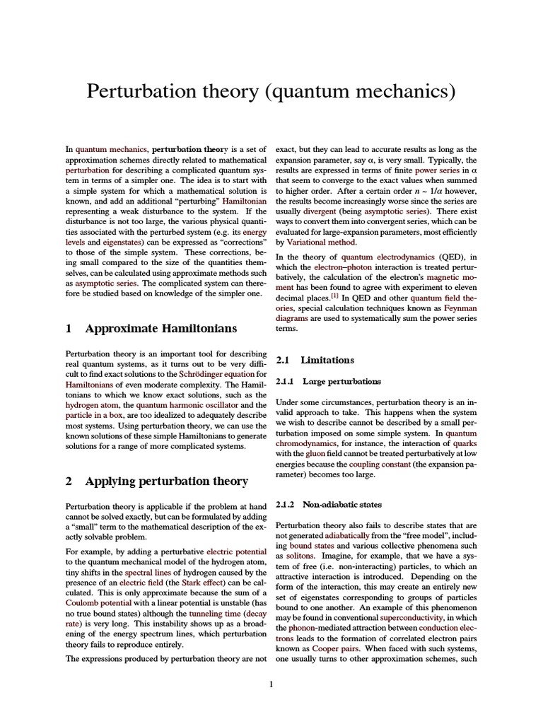 Perturbation Theory | PDF | Perturbation Theory (Quantum Mechanics ...
