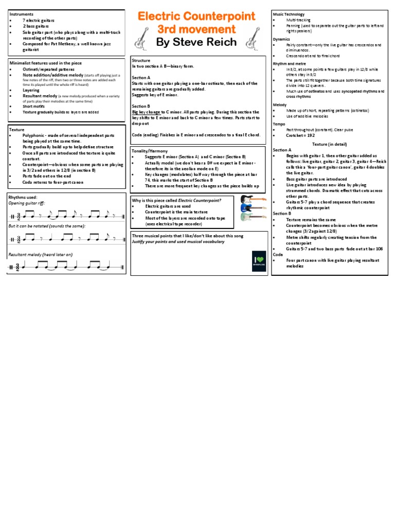 Electric Counterpoint FULL REVISION NOTES PDF | PDF | Guitars ...