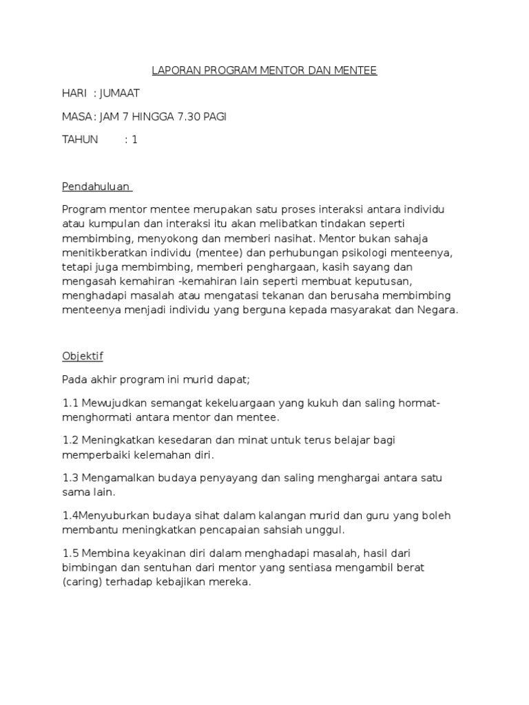Laporan Program Mentor Dan Mentee | PDF