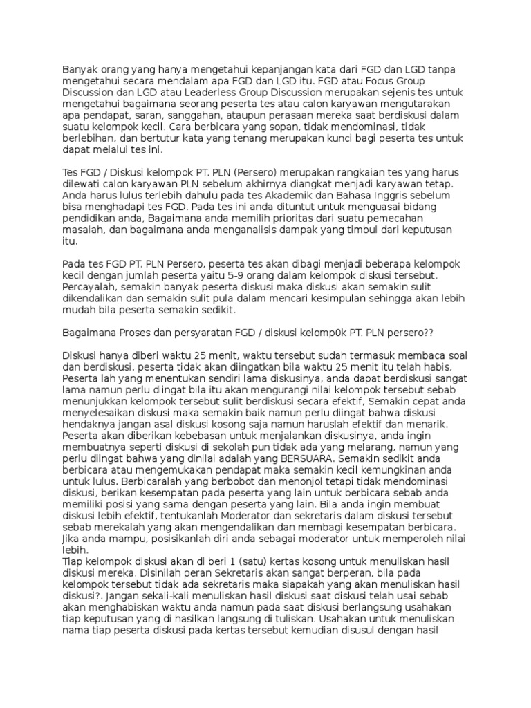 Banyak Orang Yang Hanya Mengetahui Kepanjangan Kata Dari FGD Dan LGD ...