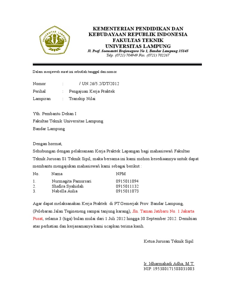 Surat Permohonan KP KKK | PDF