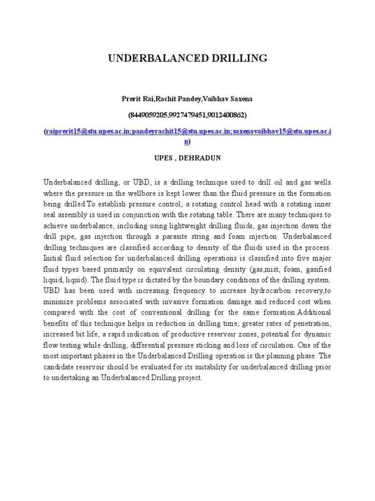 Underbalanced Drilling Abstract | PDF