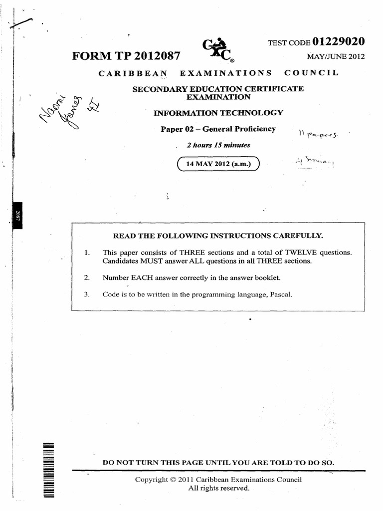 CXC It May - June 2012 | PDF | Control Flow | Computer Network
