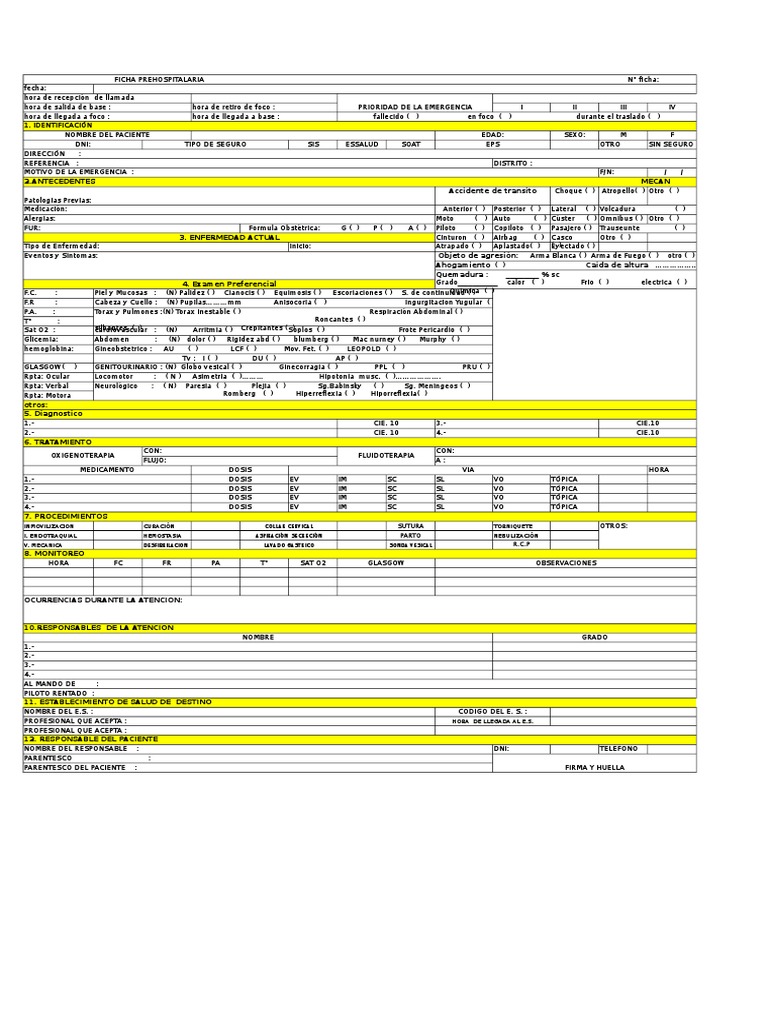 Ficha Prehospitalaria | PDF | Especialidades Medicas | Medicina CLINICA