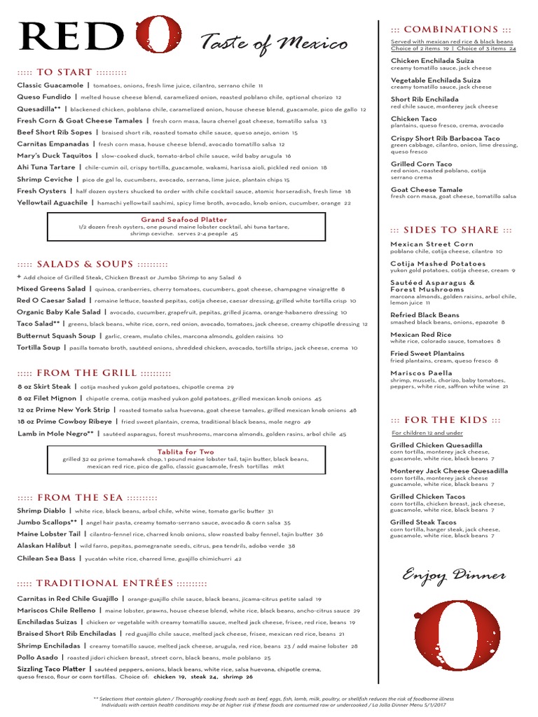 Red O Menu | PDF | Salad | Taco