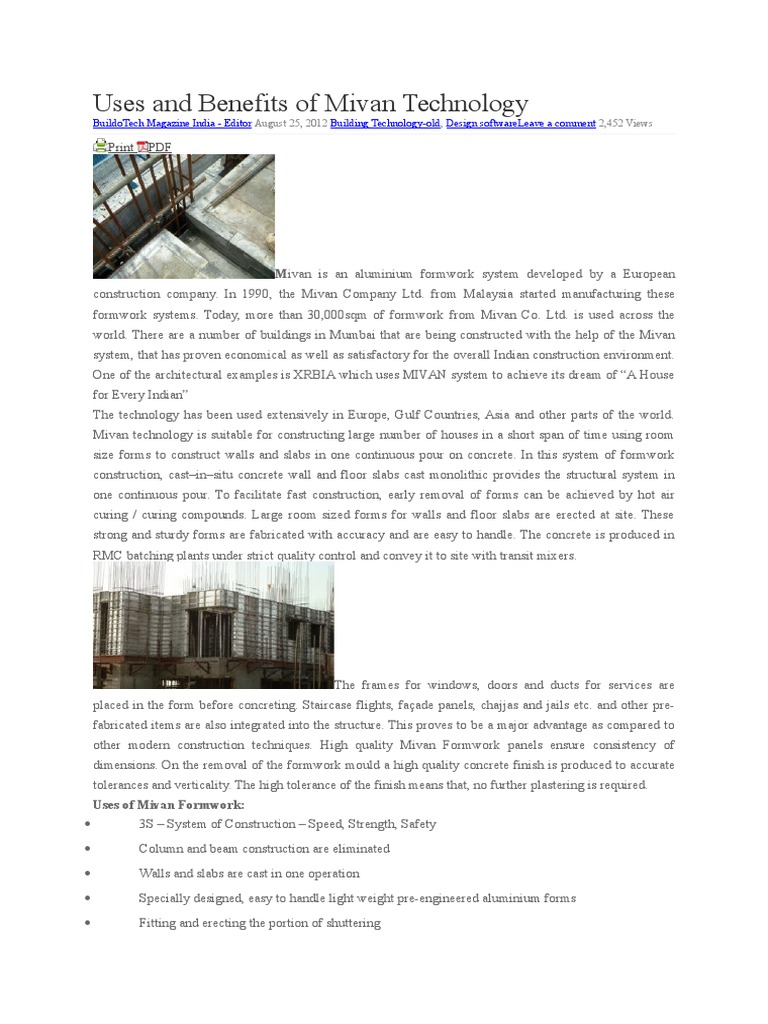 Uses and Benefits of Mivan Technology | PDF | Precast Concrete | Concrete