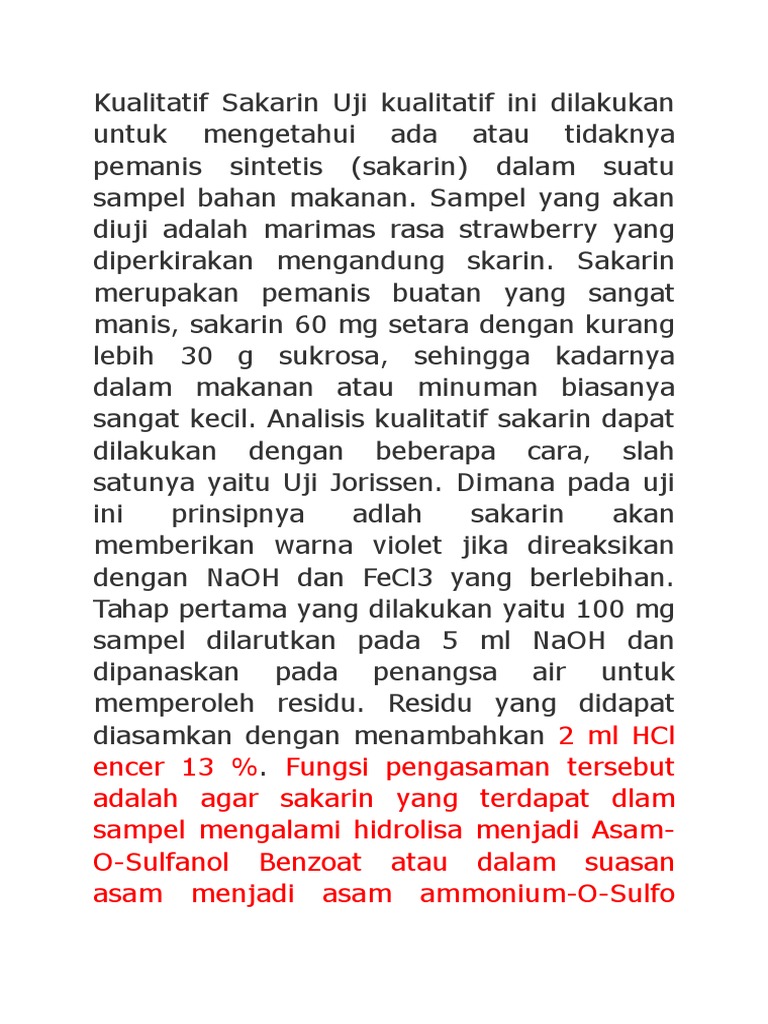 Kualitatif Sakarin Uji Kualitatif Ini Dilakukan Untuk Mengetahui Ada ...