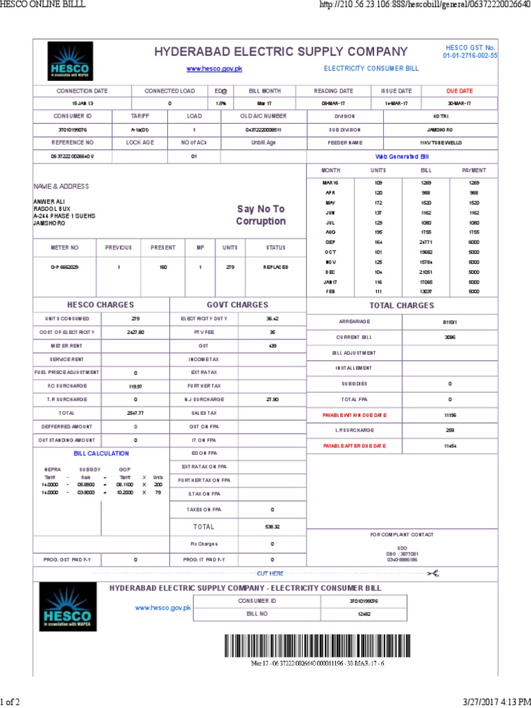 Analysis of Electricity Bill from Hyderabad Electric Supply Company ...
