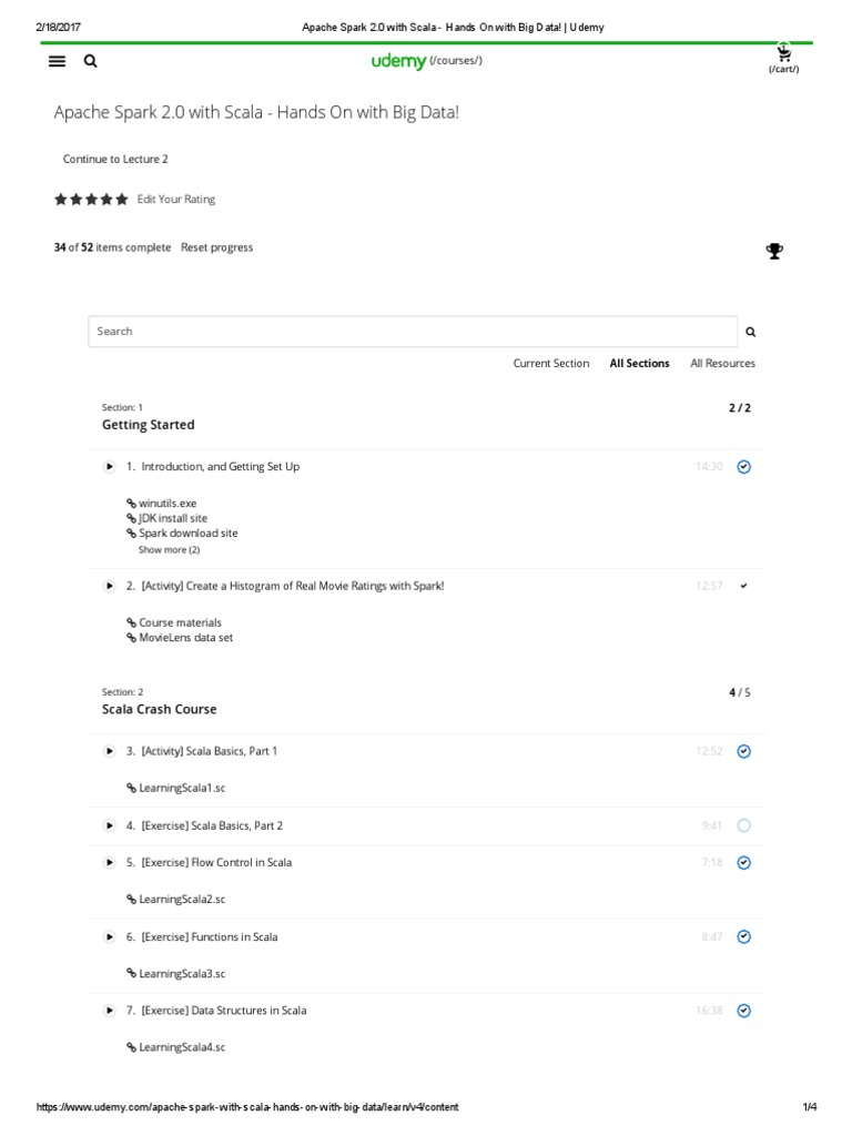 Hands-On Introduction to Apache Spark 2.0 with Scala for Big Data Analysis and Machine Learning ...