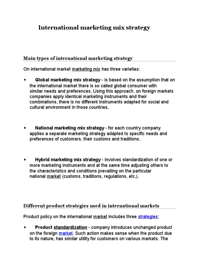 International Marketing Mix Strategy | PDF | Competition | Strategic ...