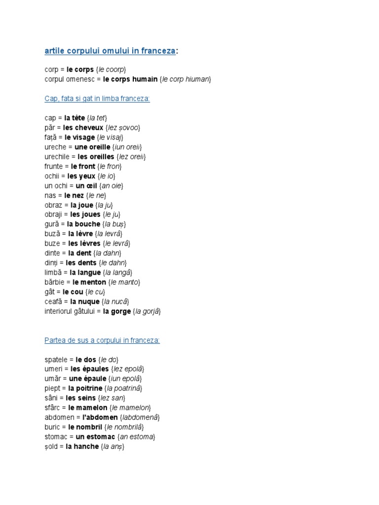 Partile Corpului Omului in Franceza | PDF