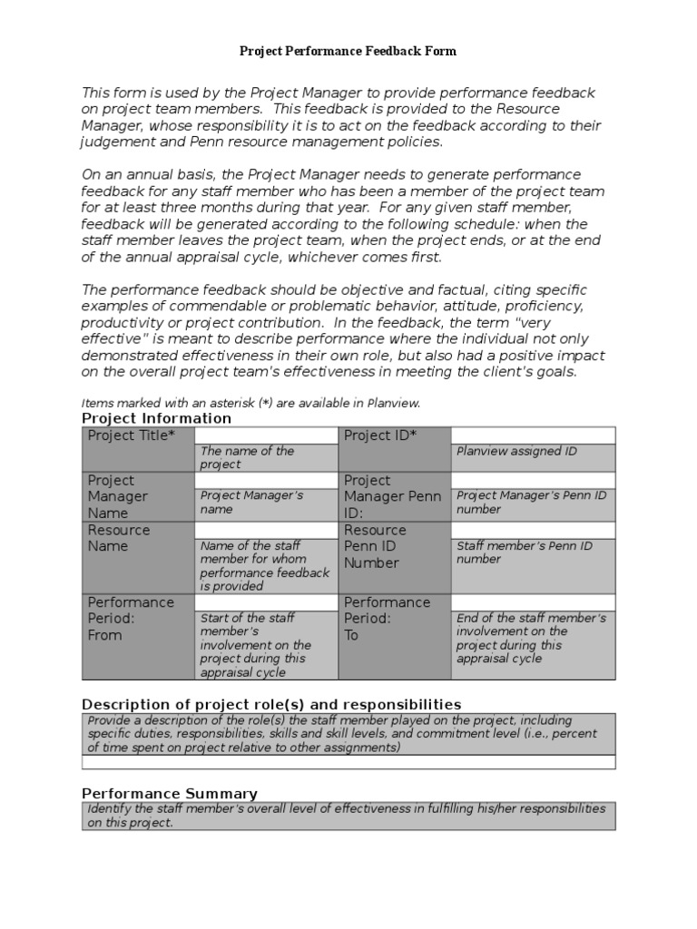 Performance Feedback Form | Download Free PDF | Competence (Human ...