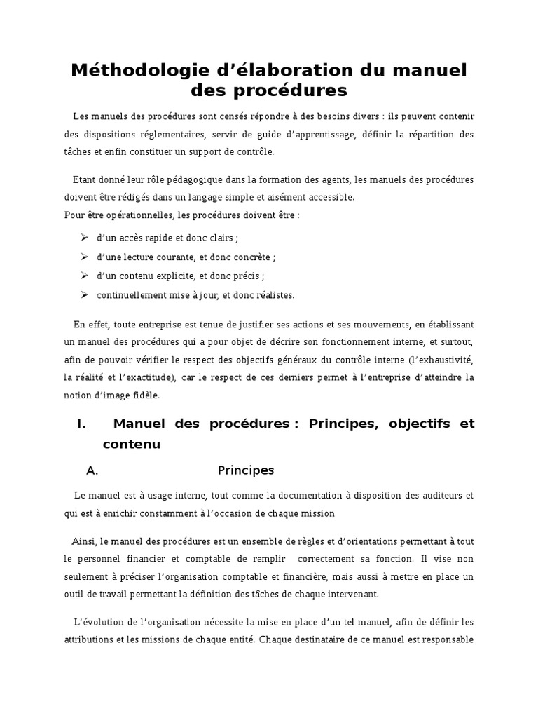 élaboration d'un manuel de procédure | Informations | Science