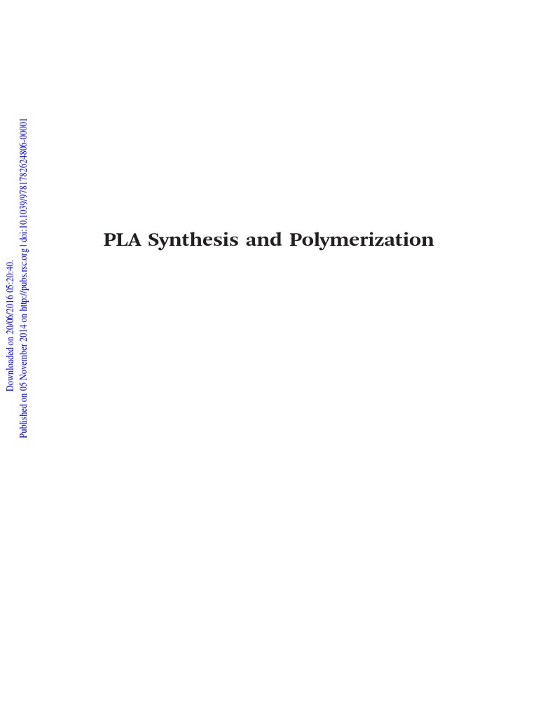 PLA Synthesis and Polymerization | PDF | Lactic Acid | Polymerization