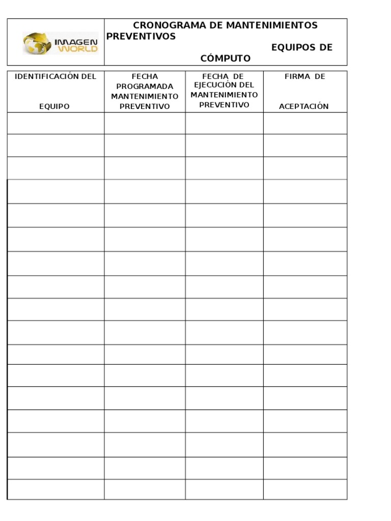 Formato Cronograma Mantenimiento Preventivo Equipos De Computo Pdf