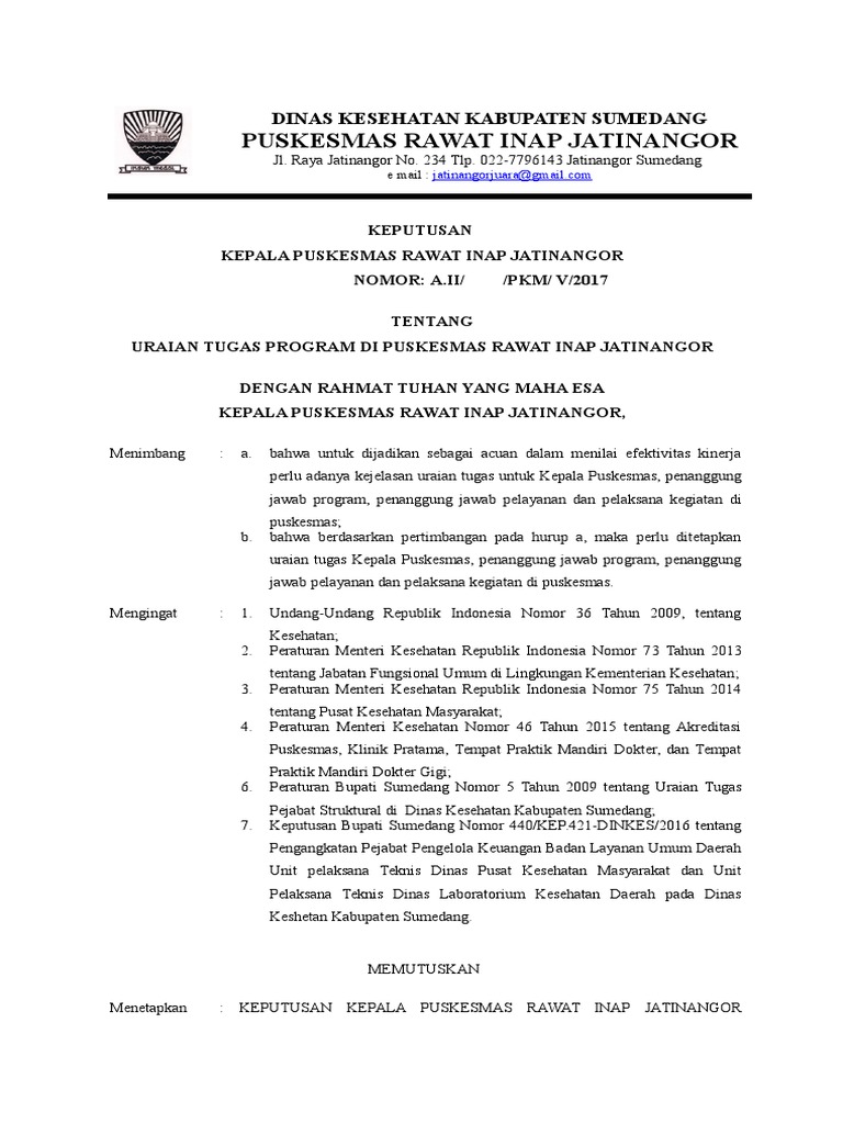 2.3.2.1 SK Uraian Ka Pusk PJ Program Dan Pelaksana Keg | PDF