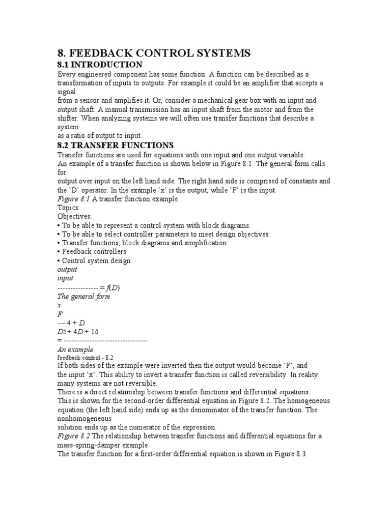 Feedback Control Systems: Figure 8.1 A Transfer Function Example | PDF