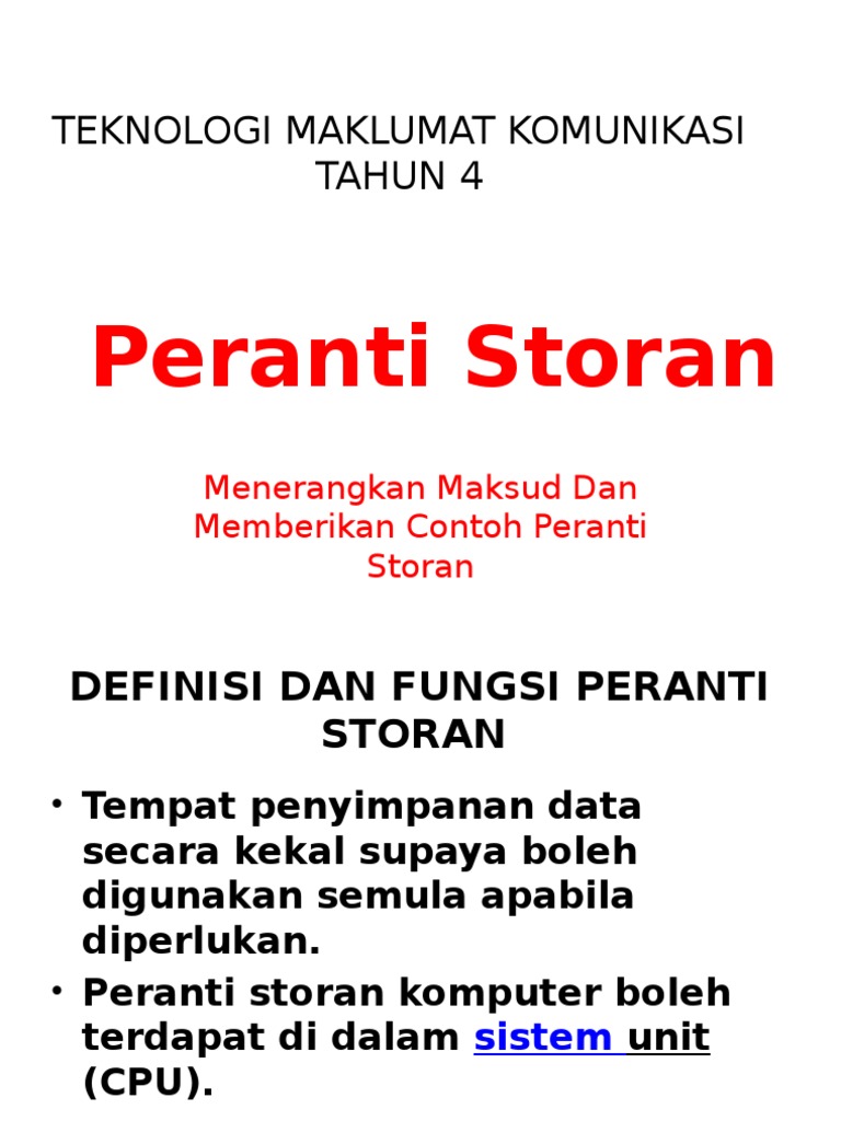 Teknologi Maklumat Komunikasi Tahun 4 Peranti Storan | PDF