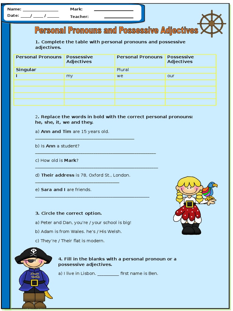 Personal Pronouns and Possessive Adjectives | Download Free PDF ...