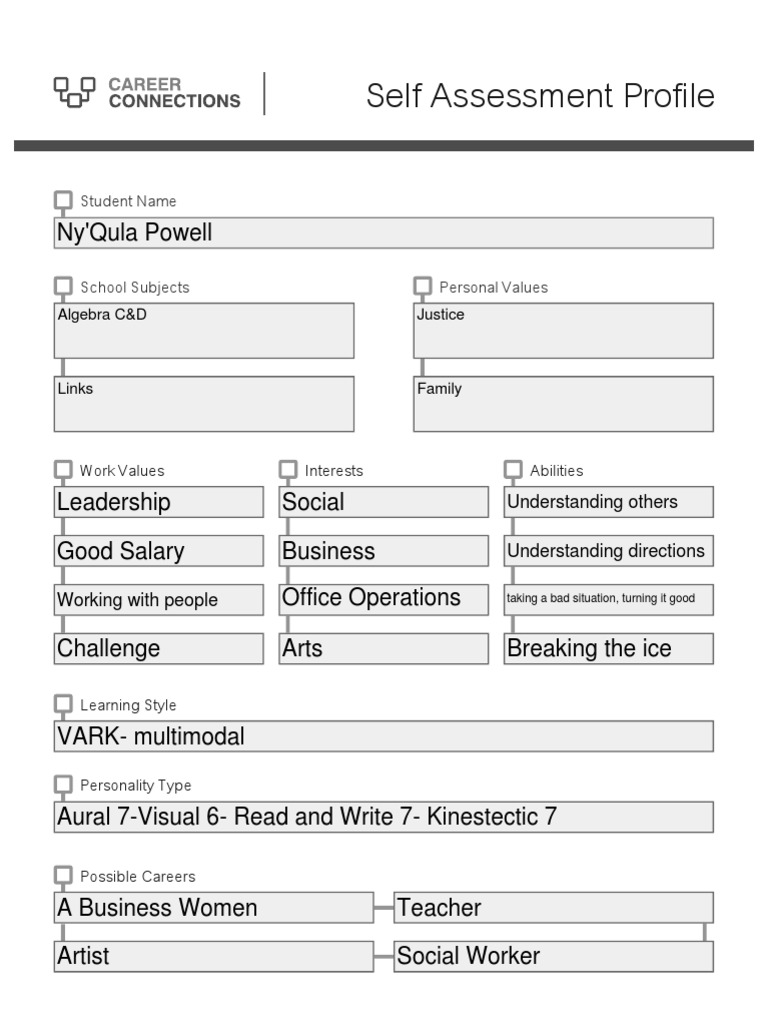 Student Self-Assessment Profile | PDF | Career & Growth