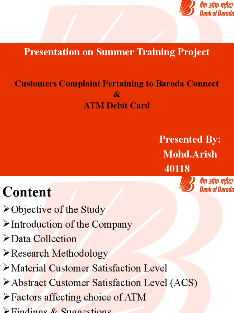 Customers Complaint Pretaing To Baroda Connect & ATM - Cum Debit Card ...