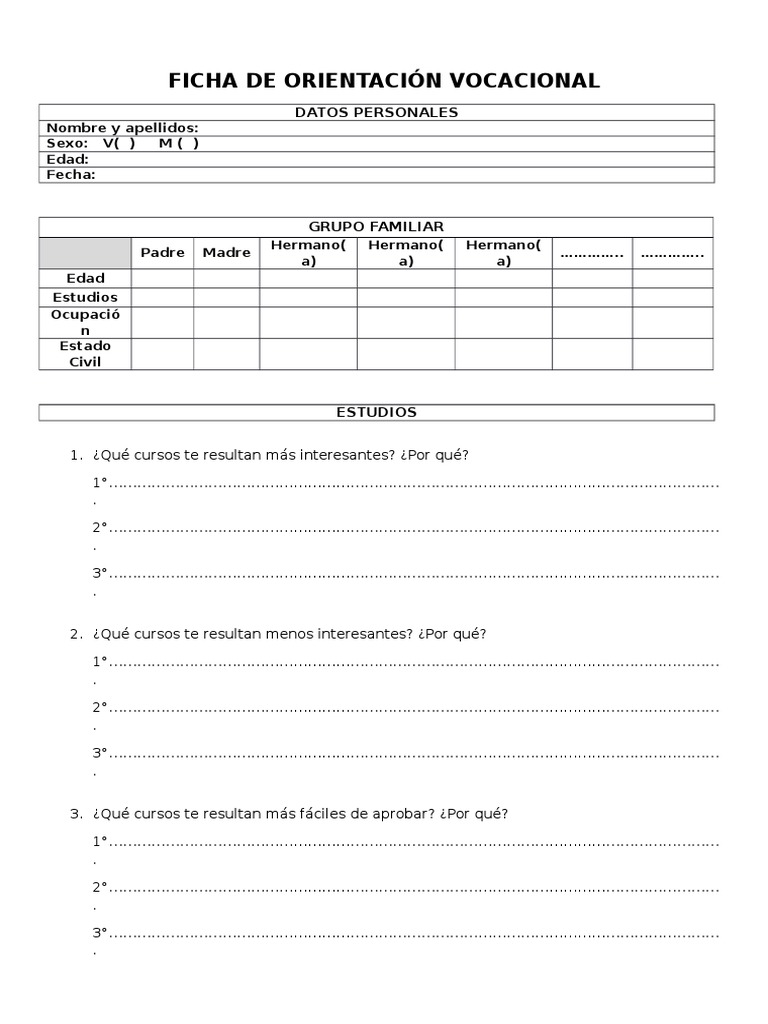 Ficha de Orientación Vocacional | PDF