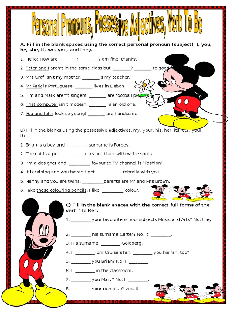 Dopersonal Pronouns Verb To Be Possessive | PDF