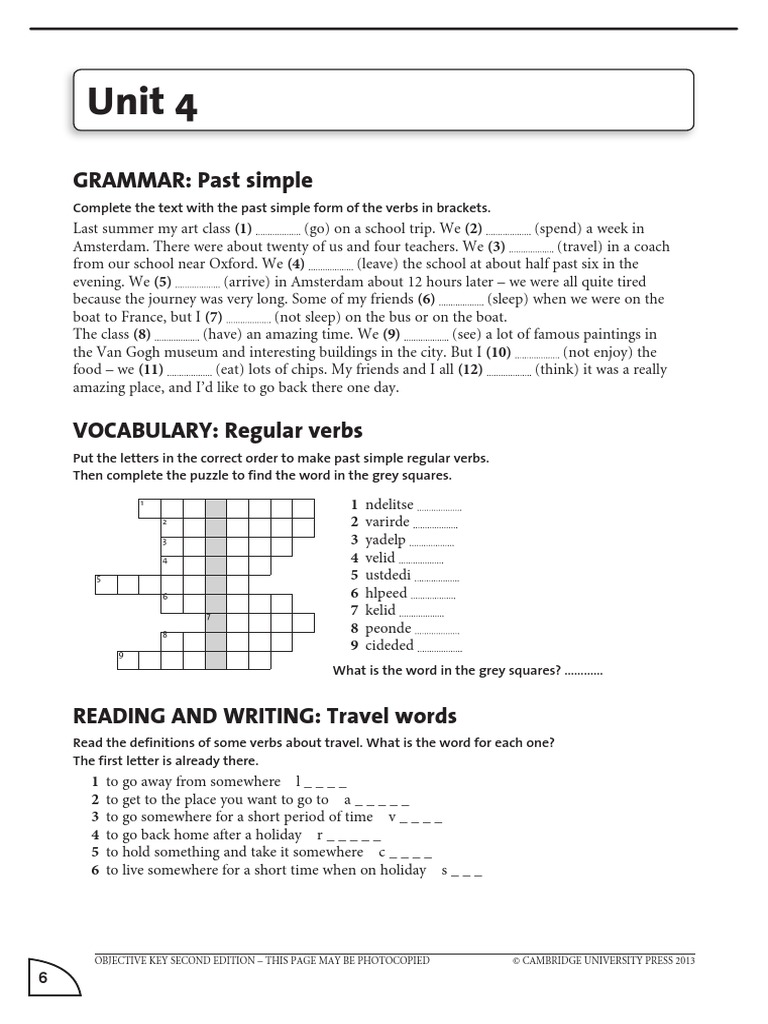 Objective Key2 Elementary Unit4 Worksheet PDF | PDF | Grammar | Linguistics