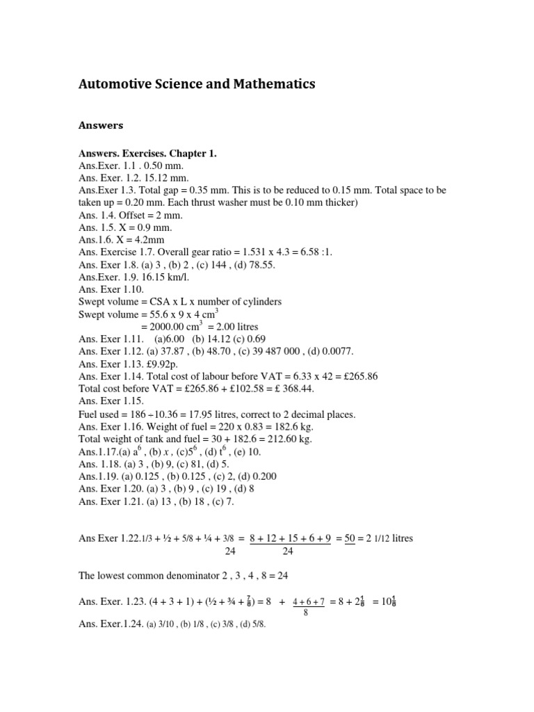 Automotive Science and Mathematics Answers | PDF | Speed | Acceleration
