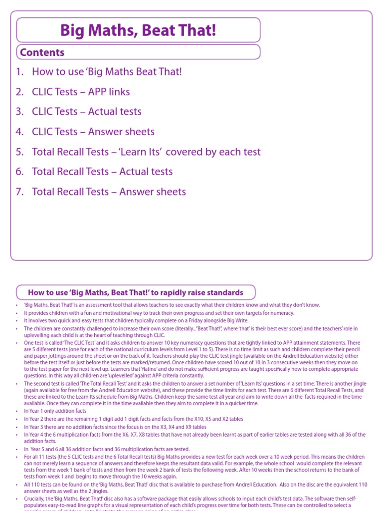 Big Maths Beat Thats | PDF | Educational Assessment | Educational ...