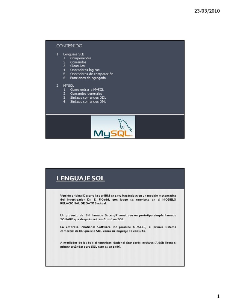 Comandos DDL y DML MySQL | PDF | SQL | Datos de computadora Comandos DDL y DML MySQL | PDF | SQL | Datos de computadora