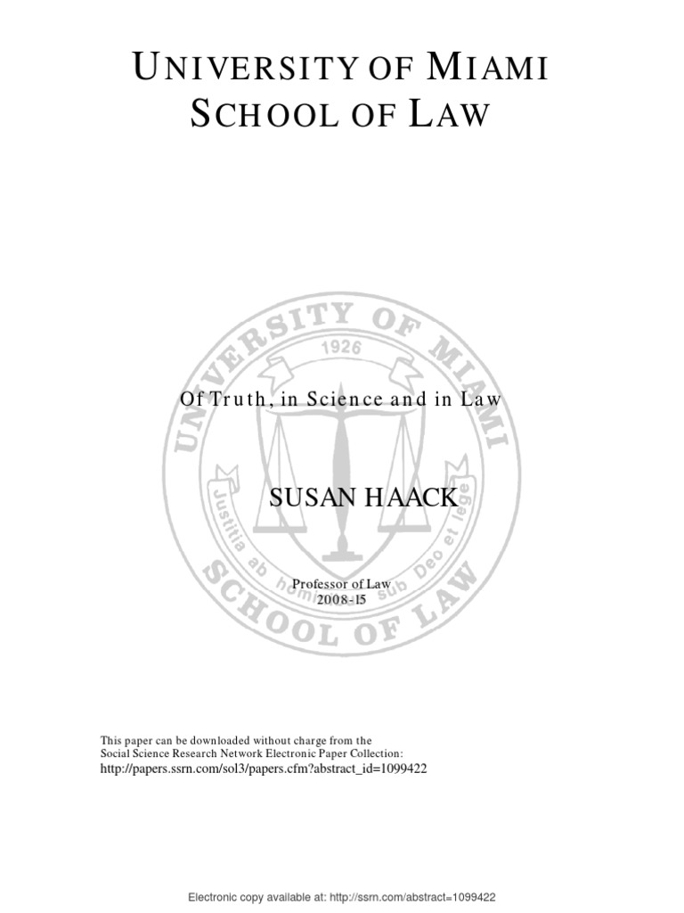 Susan Haack - of Truth, in Science and in Law | PDF | Daubert Standard ...