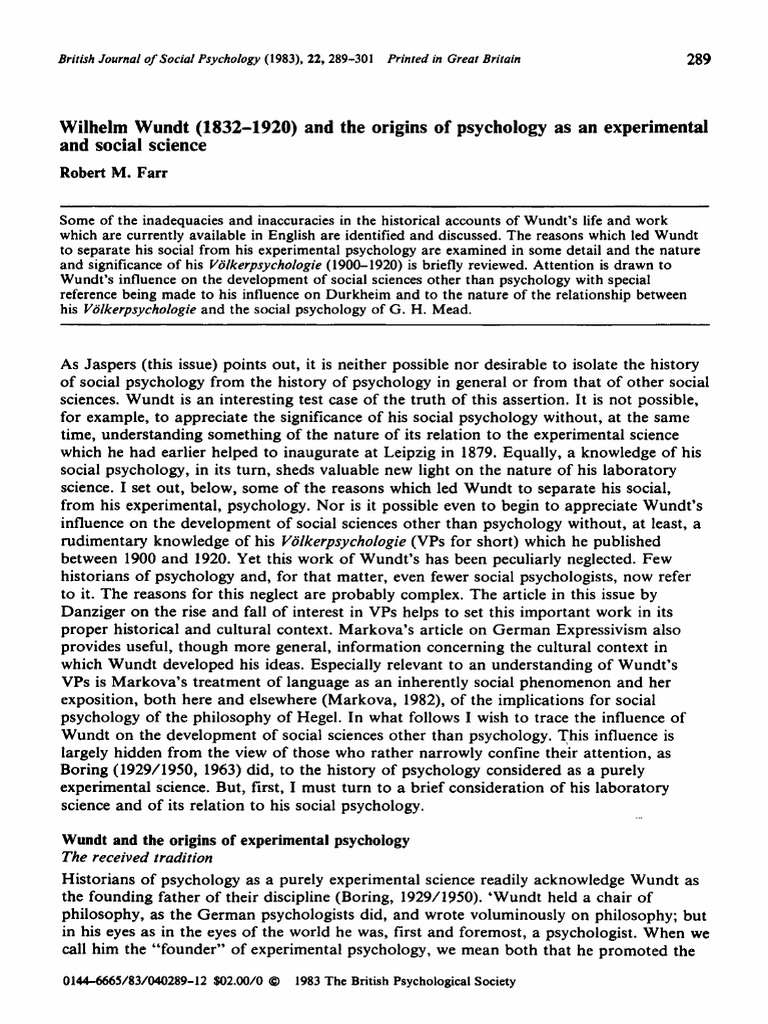 Wilhelm Wundt's Pioneering Role in Establishing Psychology as an ...
