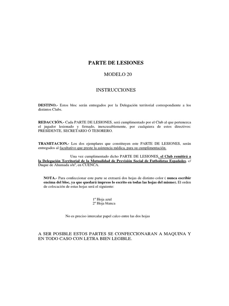 Parte de Lesiones | PDF