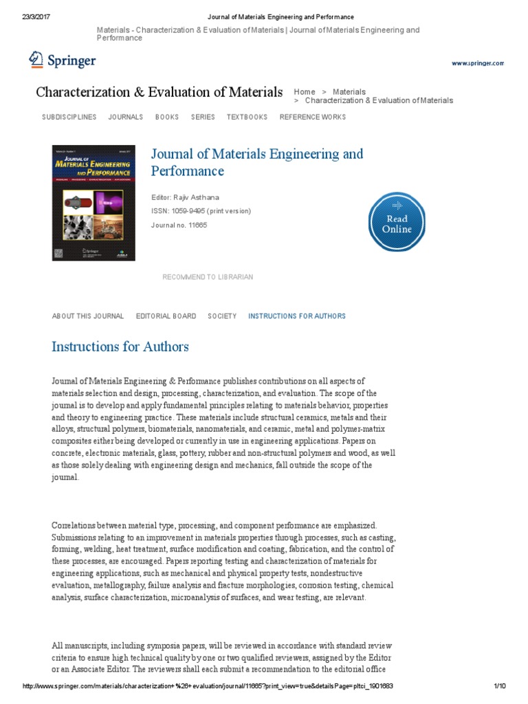 Journal of Materials Engineering and Performance | PDF | Editing | Open ...