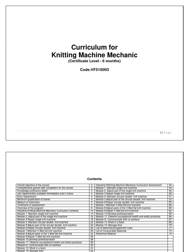 Knitting Machine Mechanic Curriculum | PDF | Knitting | Yarn