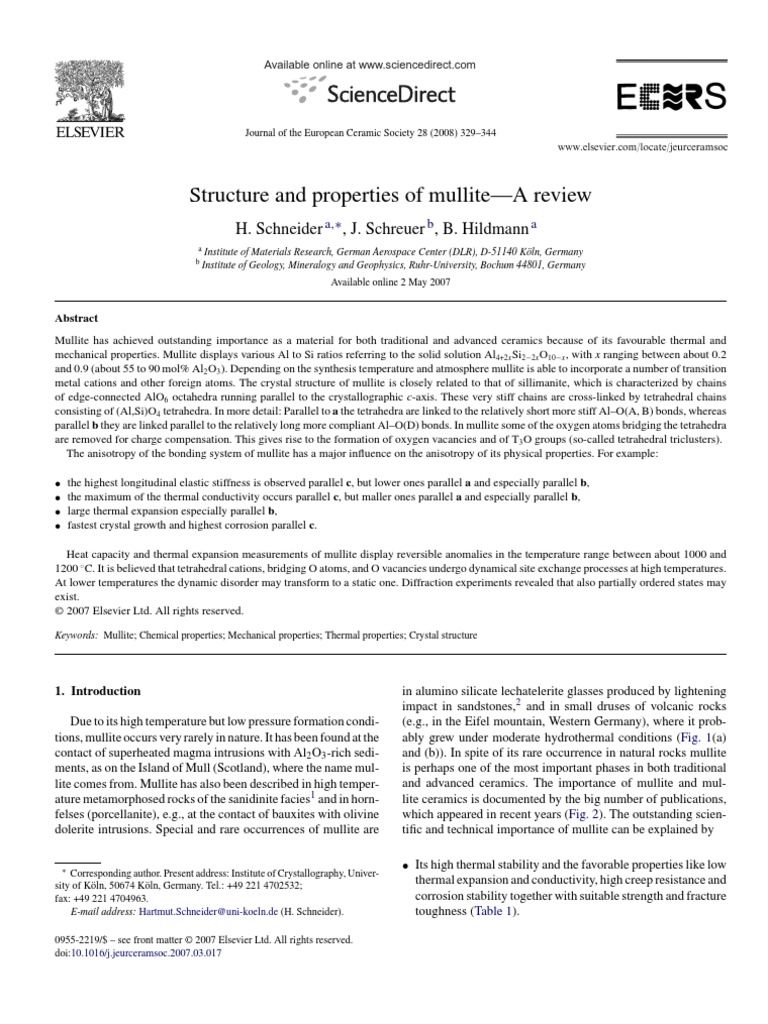 Structure and Properties of Mullite PDF | PDF | Ceramics | Composite ...