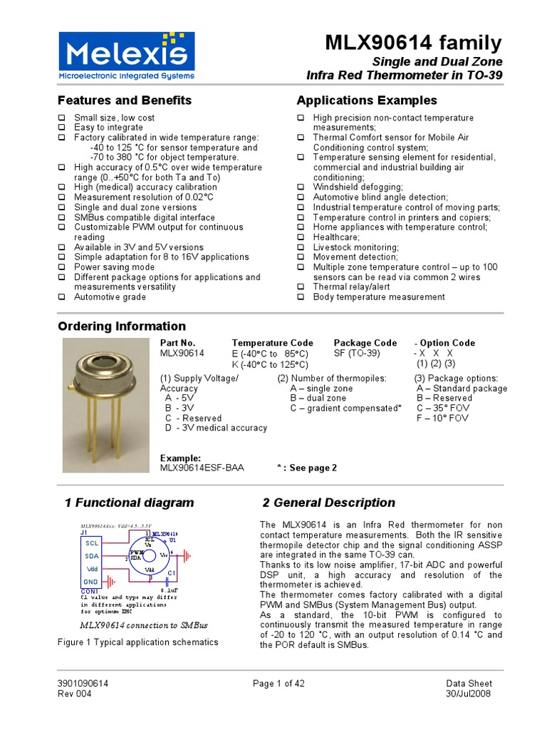 (Datasheet) MLX90614 | PDF | Sensor | Thermometer