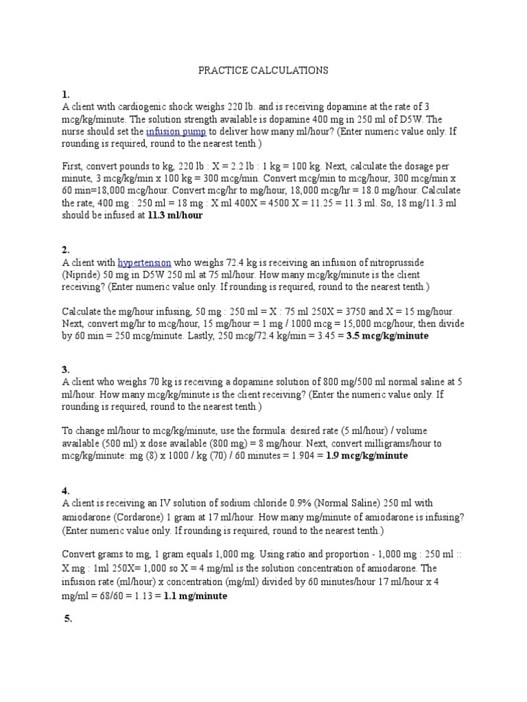 Practice Calculation With Answers | PDF | Saline (Medicine) | Medical ...
