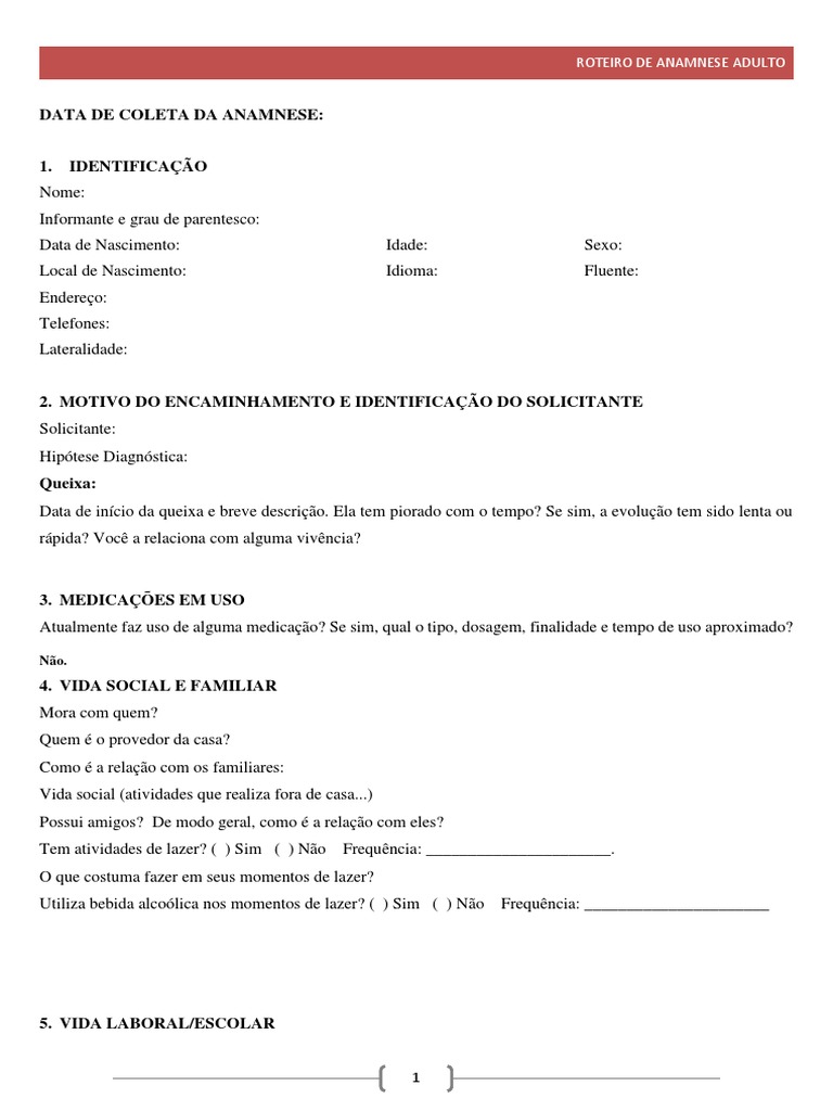 Anamnese para Adultos | AVC | Medicina clínica