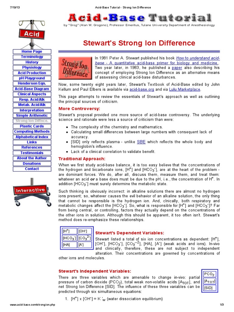 Acid-Base Tutorial - Strong Ion Difference | PDF | Bicarbonate | Chemical Compounds