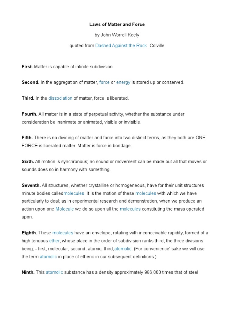Keely, John - 15 Laws of Matter and Force | PDF | Matter ...