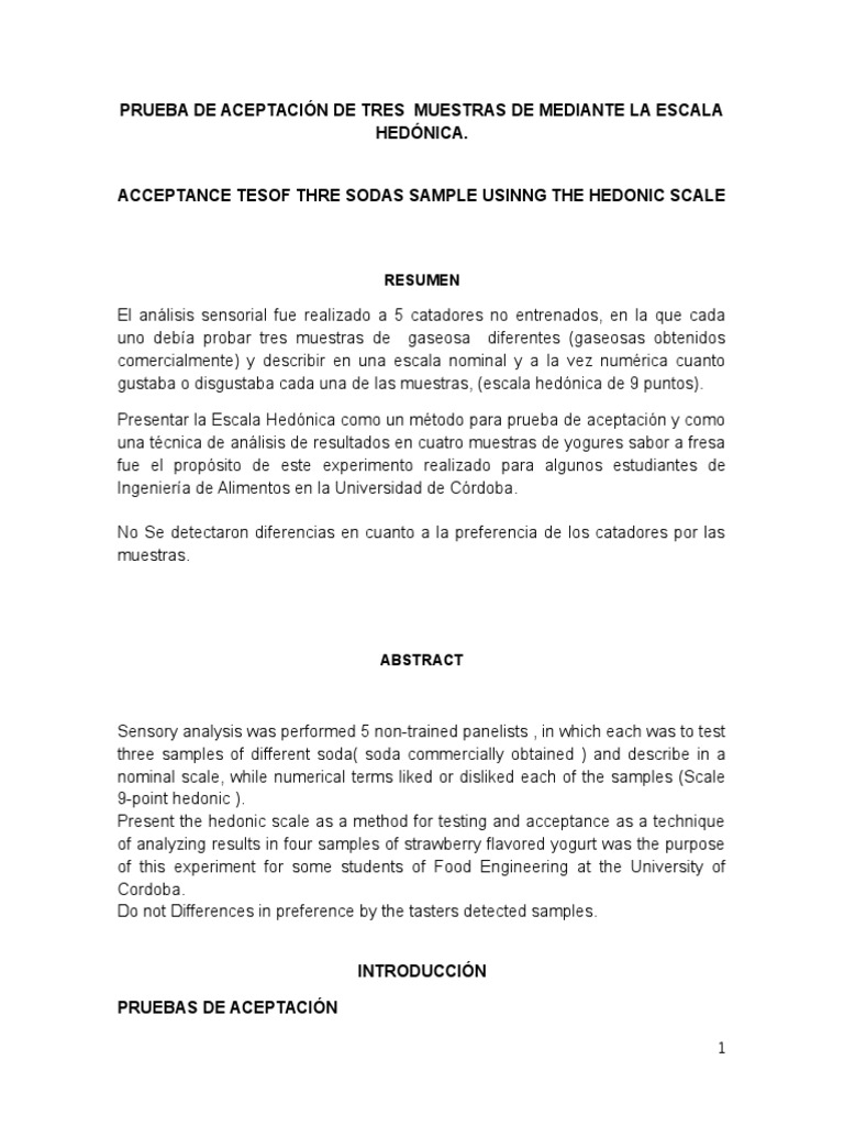 Prueba de Aceptación con Escala Hedónica | PDF | Producto (Negocio ...